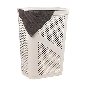 Mind Reader Basket Collection, Slim Laundry Hamper, 60 Liter (15g/33lbs) Capacity, Cut Out Handles, Attached Hinged Lid, Ventilated, Ivory