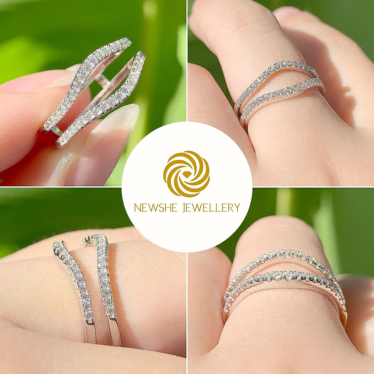 Newshe Cubic Zirconia Curved Wedding Bands for Women Ring Enhancer Guard for Engagement Rings 925 Sterling Silver Size 7