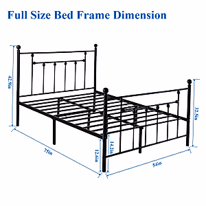 VECELO Full Size Metal Platform Bed Frame with Headboard and Footboard, Heavy Duty Slat Support/No Box Spring Needed Mattress Foundation/Underbed Storage Space, Victorian Style