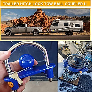 Coupler Lock Hitch Trailer Lock with 2 Keys,72783 Universal Coupler Lock,Universal Adjustable Heavy-Duty Steel Lock Blue
