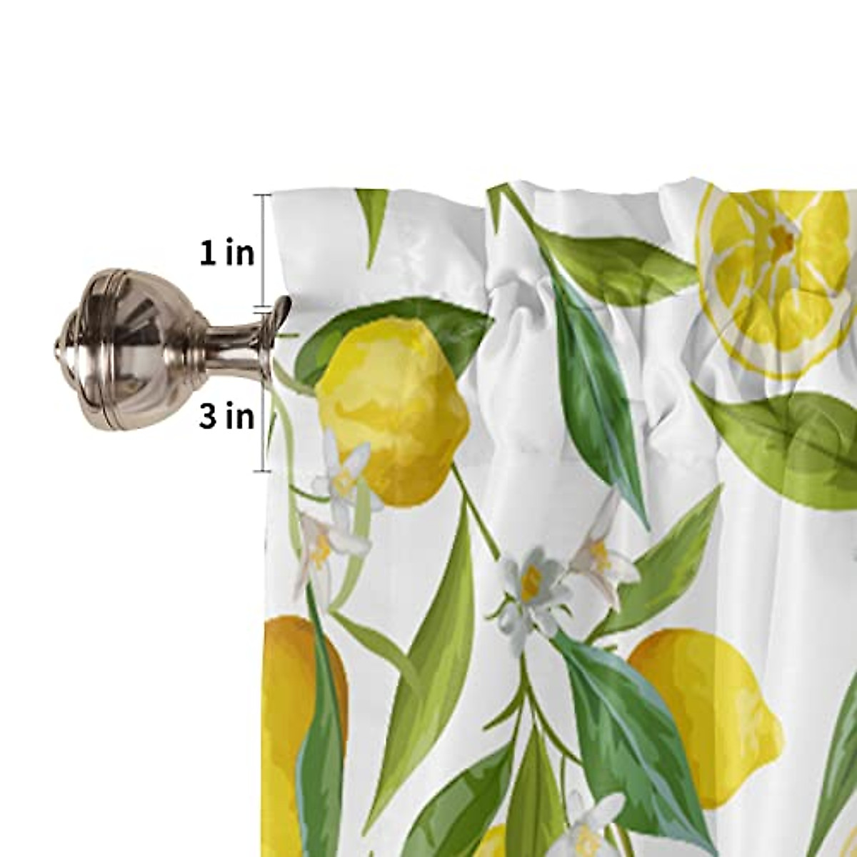 Voguard Yellow Lemon Valance Curtain Rod Pocket Window Curtain Summer Garden Fruit Flower Lemon Slice and Leaves Washable Window Treatment for Living Room Bedroom Kitchen Home Decor 54x18in