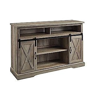 Walker Edison Clayton Farmhouse Sliding Double Barn Door TV Stand for TVs up to 58 Inches, 52 Inch, Grey Wash