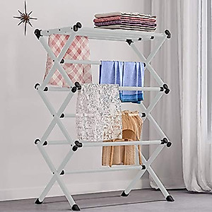 FKUO Household Indoor Folding Clothes Drying Rack, Dry Laundry and Hang Clothes,Towel Rack (Silver Gray)