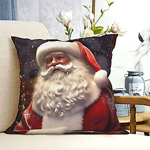 VTCTOASY Santa Claus Print Throw Pillow Covers Fashion Throw Pillow Case Soft Couch Pillows Decorative Square Pillow Covers for Sofa Living Room 20"x20"