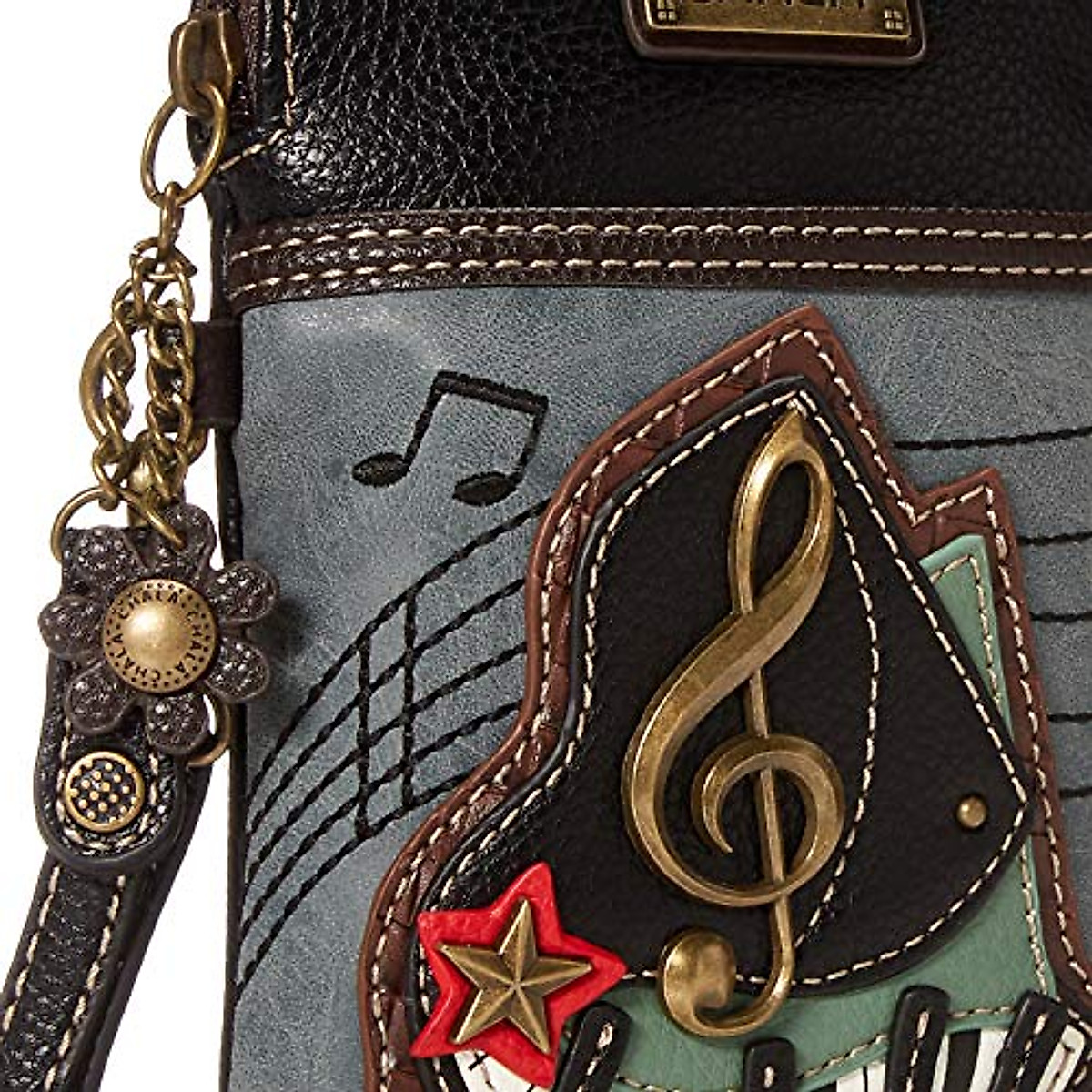 Chala Group Piano Cellphone Crossbody Handbag - Convertible Strap, Indigo, 5" x 7.5" x 1"