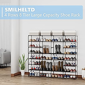 SMILHELTD Shoe Rack Large Capacity 4 Rows 8 Tier 56-64 Pairs Shoes Boots Storage Metal Shoe Organizer Household Family Use Entryway Hallway Shoe Tower Unit Shelf Space Saving