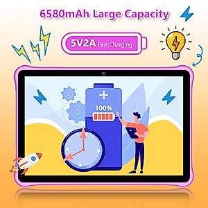 Blackview Kids Tablet Android 12 Tablet Tab A7 Kids 10.1 inch Tablets 64GB ROM 1TB Expand 6580mAh Tablet Toddler Tablet Bluetooth IPS HD+ Display Parental Control Educational Games Pink