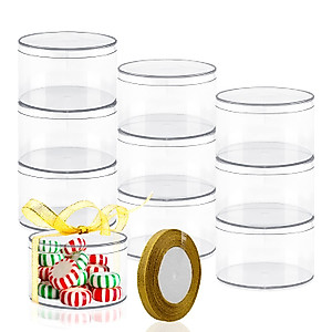 15 Pcs Clear Acrylic Plastic Boxes, 3.11x3.11x2" Small Plastic Box with Lid Transparent Clear Containers Display Boxes Mini Storage Box with Glitter Ribbon for Candy Pill Jewelry, Treats