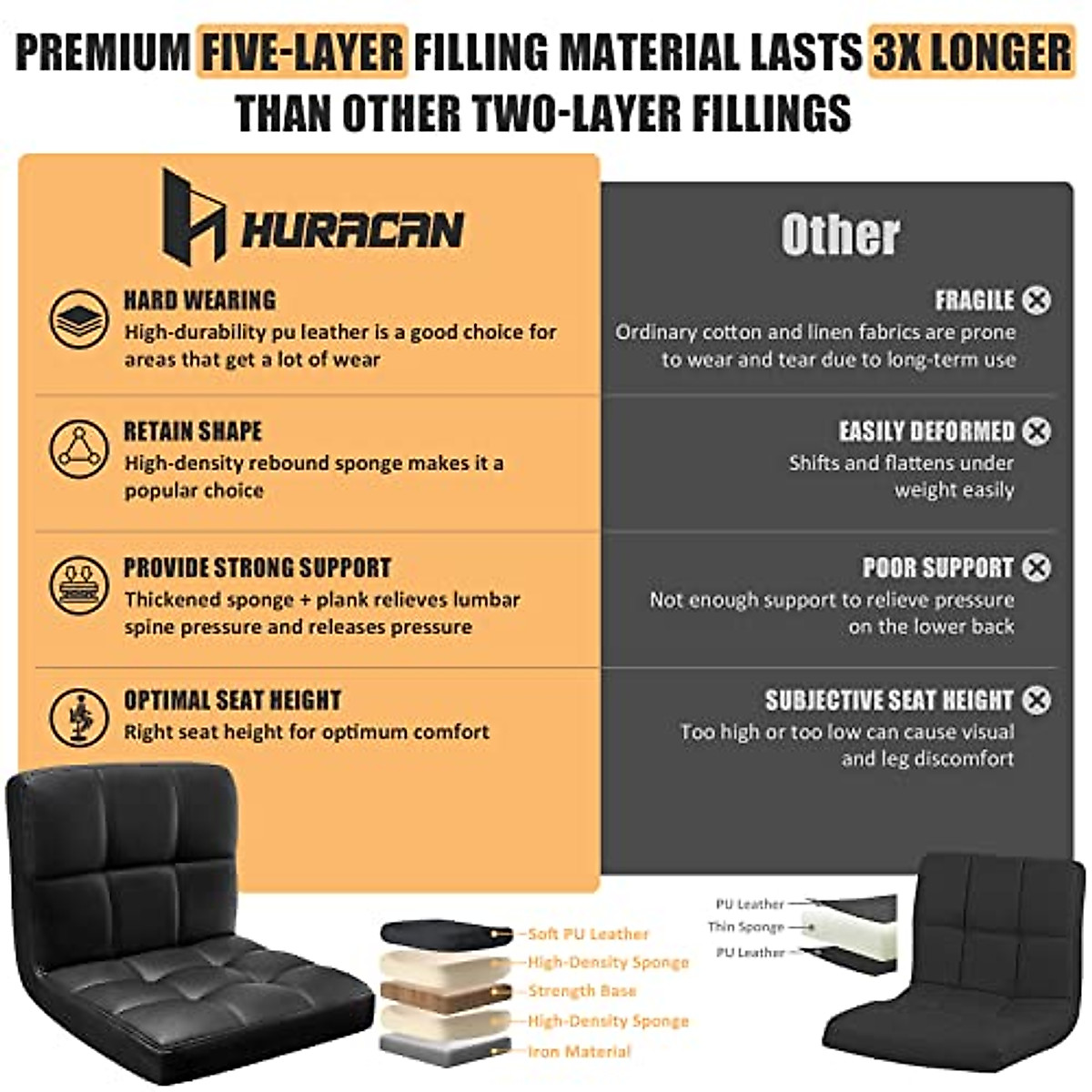 Huracan Bar Stools Set of 2 Black Bar Chairs with Arms Swivel Counter Height Stools Adjustable Bar Stool with Back Bar Chair Armrest Modern Island Chairs for Kitchen 360 Degree (Black/White, 2pcs)