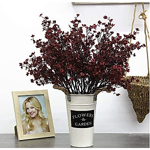 Cratone 6PCS Artificial Hydrangea Babys Breath Fabric Cloth Faux Flowers Fake Silk Plants Real Touch Flower Bouquets for Halloween Wedding Party Home Garden Decor (Autumn Red)