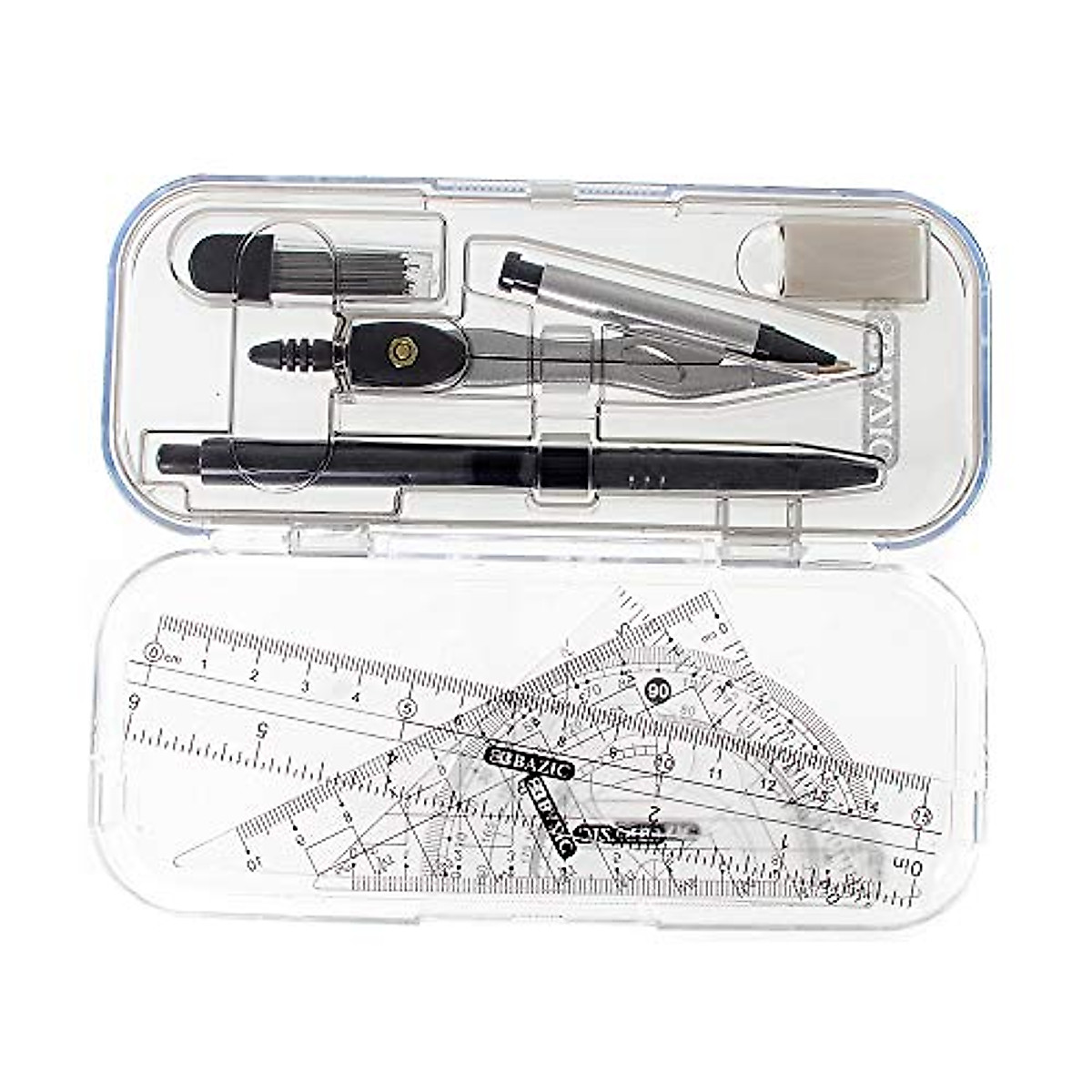 West Coast Paracord 9 Piece Mathematics Tool Set – Straight Ruler, 30/60/90 Triangle Ruler, 45/90 Triangle Ruler, 180 Degree Protractor and More! Clear/Black Includes Sturdy Storage Case