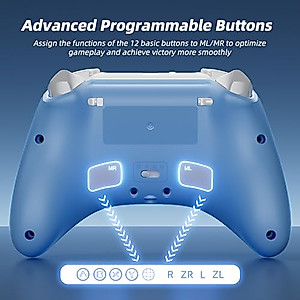 Mytrix Wireless Pro Controller, Hall Effect Bluetooth Controllers for Nintendo Switch, PC, Steam, iPad, Mac, Tablet, Laptop, with RGB Light/Macro Keys/Turbo Button, Bamboo Blue