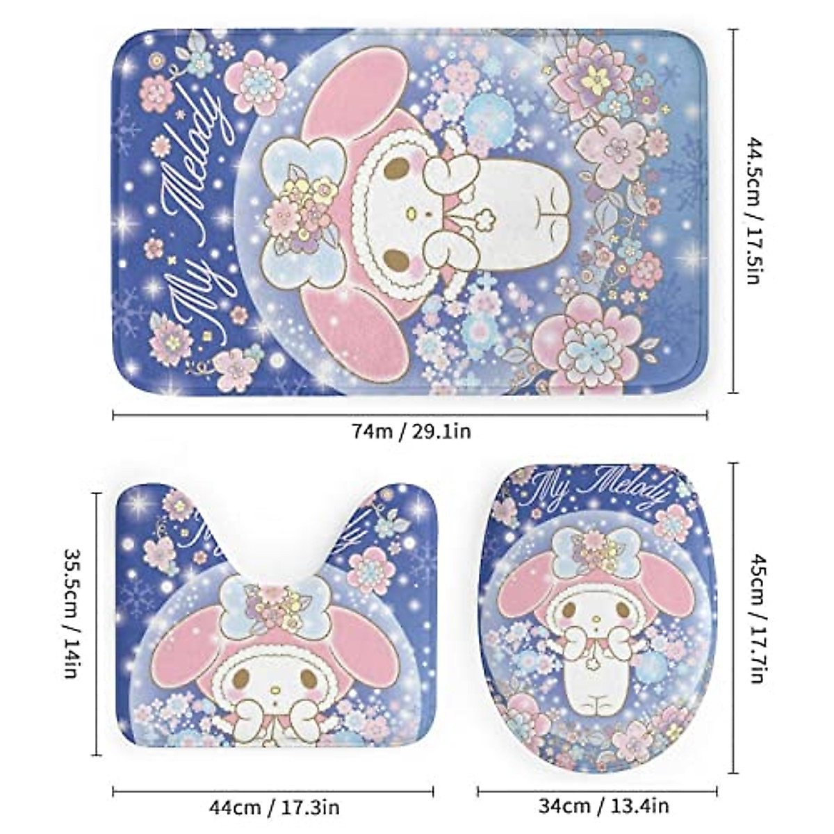 fmsnupz 4PCS Anime Shower Curtain Set, Cute Bathroom Decor with Non-Slip Rugs, Toilet Lid Cover and Bath Mat, Waterproof Fabric Shower Curtains with 12 Hooks, 70.8"x70.8"