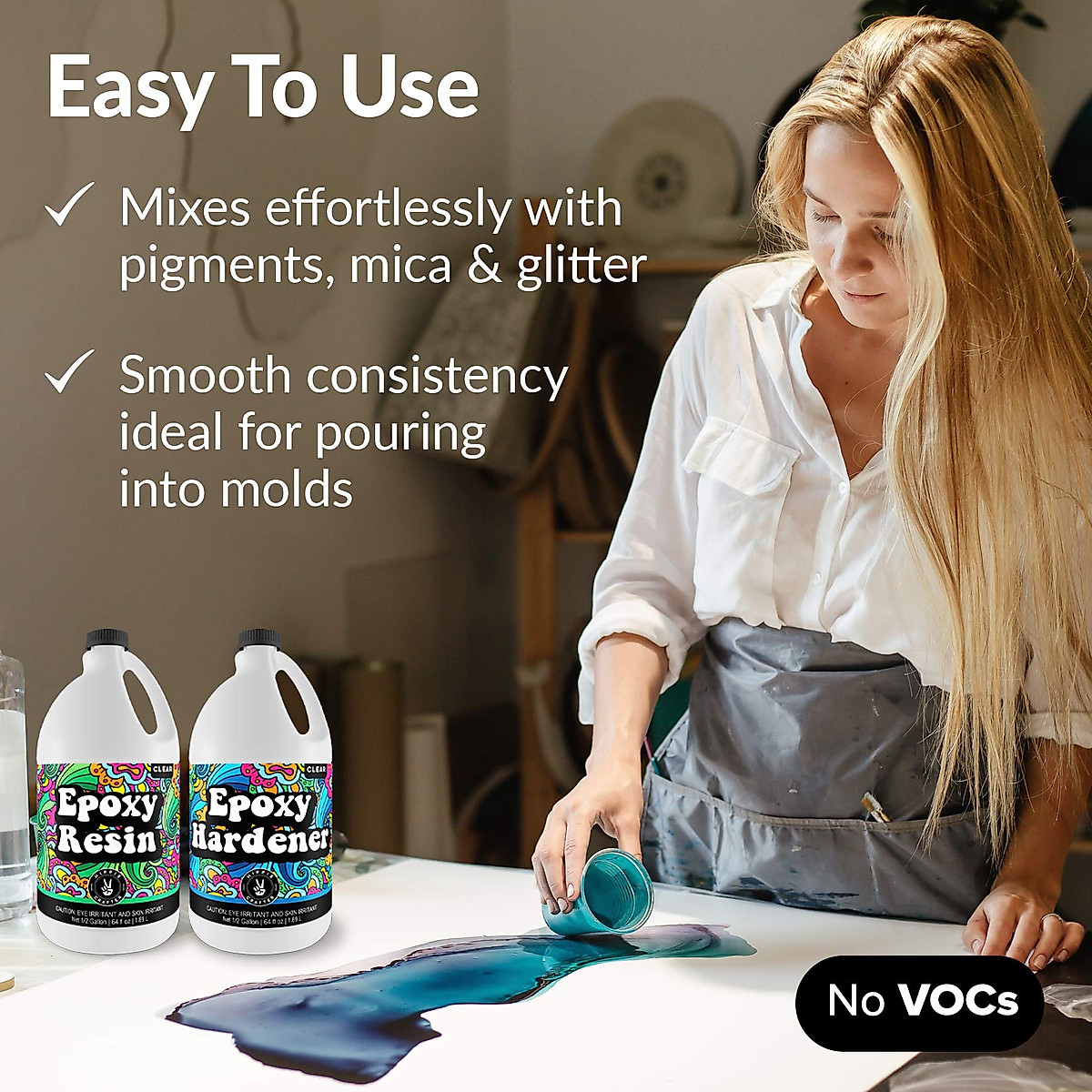 Crystal Clear Epoxy Resin 1 Gallon Kit 2 Part Epoxy Resin for Tumblers, Wood, Table Top, Countertop, Bar & Craft Art, Resin Molds Clear Casting Resin and Hardener Bulk Two Part Resin Epoxy Gallon