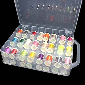 WeiMeet Double-Sided Storage Organizer 46 Grids Sewing Organizer Portable Thread Storage Box Clear Plastic Organizer Box for Embroidery and Sewing Threads, Beads, Small Crafts