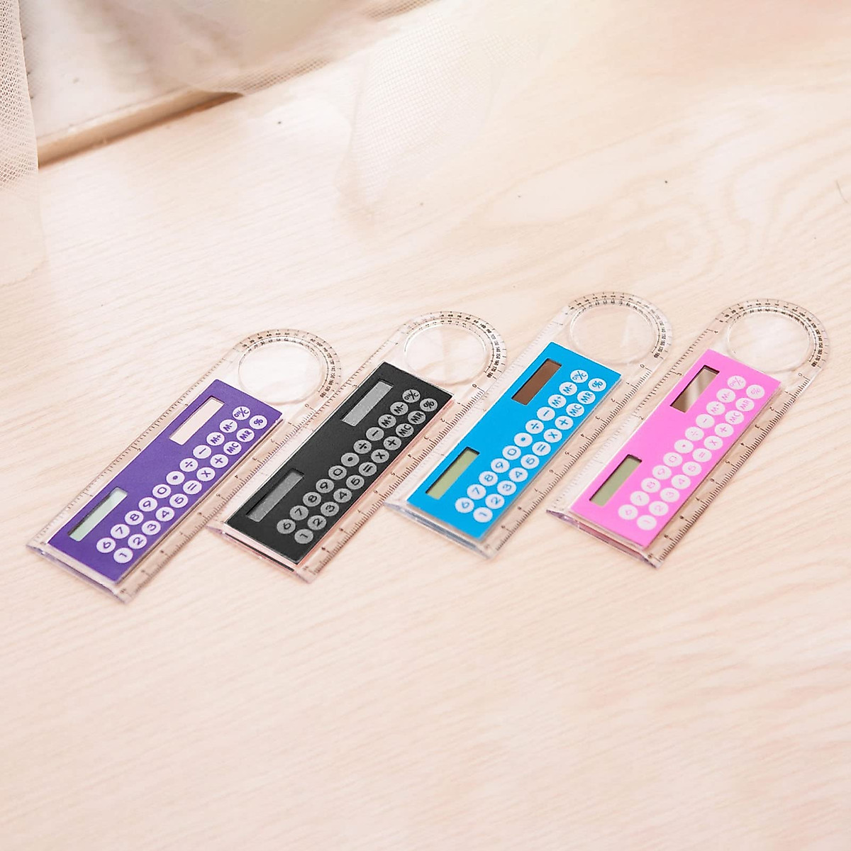 Mini Calculator, Portable Pocket Calculator Handheld Basic Calculator 3 in 1 Solar Powered Calculator Ruler Magnifier for Students Kids School Home Office, Back to School Gift Christmas Birthday Gift