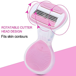 Women's 4 Blades, Smooth Women's Flexball Compact Women's with Travel Case, Armpit Hair Knife Waterproof Non-Slip Trimmer Shaving Set with 4 Blade Refills for Travel Carry