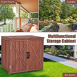 Safstar 30" Wooden Outdoor Storage Shed, Garden Storage Organizer Box W/ Spacious Inner Space & Countertop, Tool Storage Cabinet for Backyard, Garden, Porch, Easy Assembly, 30" x 22" x 28.5" (Brown)