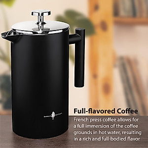 Redwood - Large French Press, 8 Cup Coffee Maker, Double Wall Construction, 3-Layer Stainless Steel Filter, Optimal Thermal Retention (Black) (34 oz)