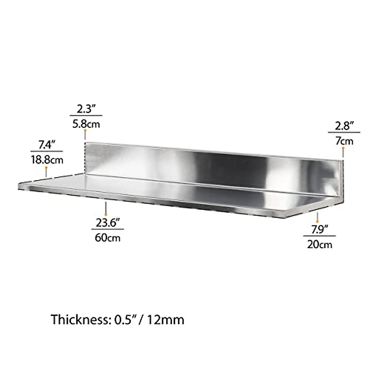 Wallniture Plat Stainless Steel Wall Shelf Heavy Duty Restaurant Bar Cafe & Home Kitchen Organization and Storage Shelf Set of 2 23.60" Silver