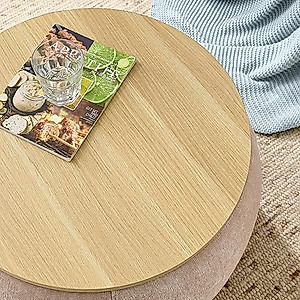 Kakotito Modern Round Storage Ottoman with Wooden Lid,Circle Ottoman Handmade Ottoman Coffee Table,End Table & Footstool for Living Room (Pink)