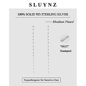 SLUYNZ 925 Sterling Silver CZ Studs 6.3inch Long Chain Earrings Dangle for Women Line Earrings Chain Backs (A-Silver)