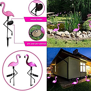 3 Pack Flamingos Garden Decor Lights, IP55 Waterproof Outdoor Solar Stake Lights, Pink Flamingo Yard Ornament Christmas Decoration , Solar Powered Decorative Lights for Patio Lawn Pathway Landscape