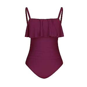 CUPSHE Women Swimsuit Plus Size One Piece Bathing Suit Flowy Ruffle Trim Ruched Front Tummy Control 1X, Purple