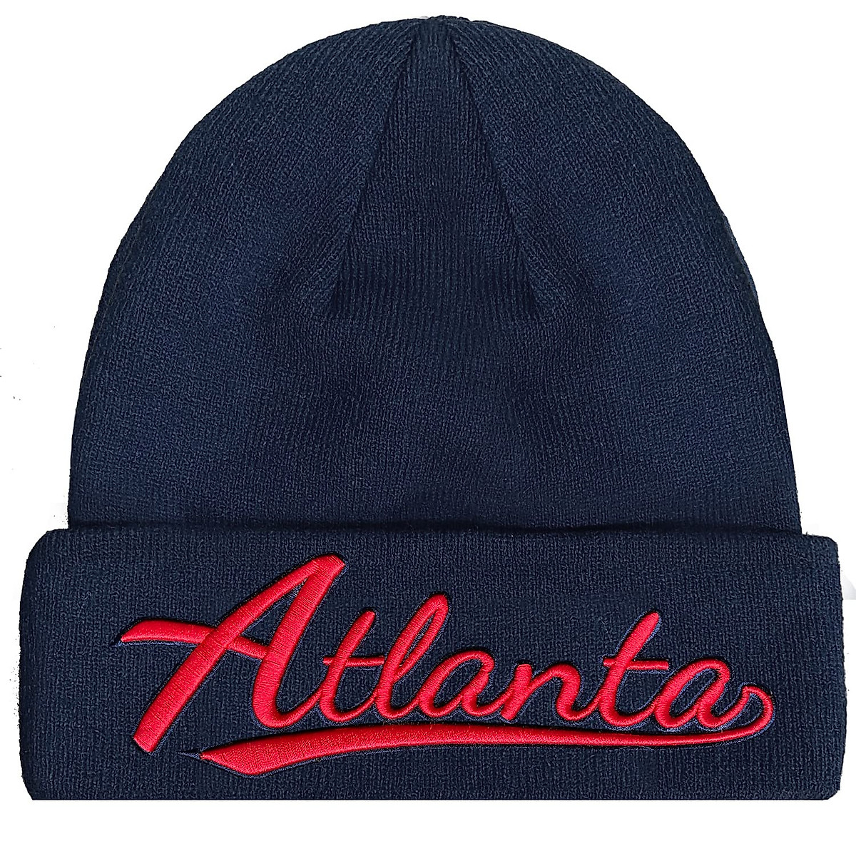Atlanta 3D Embroidery Classic Cuffed Knit Hat Beanie Toque Skull Cap - Navy OneSize