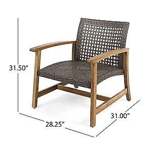 Great Deal Furniture Viola Outdoor Wood and Wicker Club Chairs (Set of 2), Teak Finish and Mixed Mocha