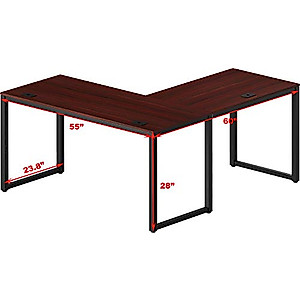 SHW Home Office 55"x60" Large L Shaped Corner Desk, Cherry