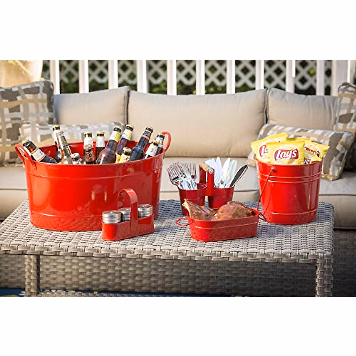 Tablecraft Round Pail, 10.125" x 9.125" x 8.375", Red
