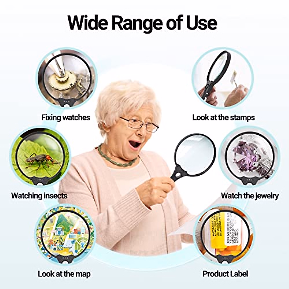 Magnifying Glass with Light, 5.5 Inch Large Magnifier 2X 4X 25X Zoom Magnifying Glass Lens with 3 Bright LED Illuminated Lighted Handheld Magnifier for Seniors Reading, Stamps, Map