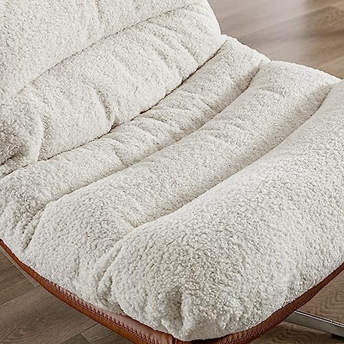 BESTANO Swivel Accent Chair with Ottoman, Mid Century Modern Faux Sherpa Lounge Chair with footrest, Fluffy Oversized Armchair with 360 Degree Metal Base for Living Room/Bedroom, Cream