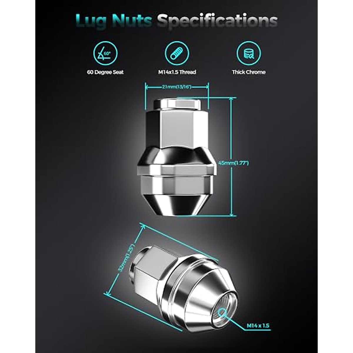 ZOFFI 24pcs M14x1.5 One-Piece Chrome OEM Factory Style Large Acorn Seat Lug Nuts Replacement for 2015-2020 Ford F150 Expedition Lincoln Navigator Factory Wheels