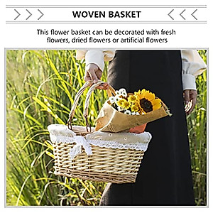 NUOBESTY Oval Willow Basket Wicker Woven Basket, Multipurpose Natural Willow Basket with Handle Premium Linen Cotton Cloth Lining for Storage and Decoration