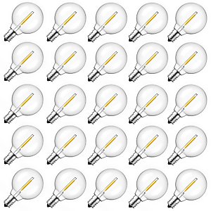 G40 Led Replacement Light Bulbs 1W Shatterproof Globe Bulb fits E12 Candelabra Screw Base, 1.5 Inch Dimmable Light Bulbs for Indoor Outdoor String Lights, Patio Cafe Decor, Warm White, 25 Pack