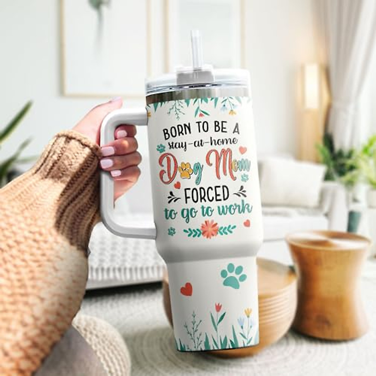 99OWL Women Cups Eleven Mama Mother Simple Print Tumblers Water Worlds Day Funny Cute Coffee, Dog Mom Gifts, Dog Mom Rainbow Retro Leopard, Tumbler 40 Oz With Handle Lid And Straw
