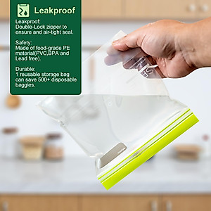 SPLF 20 Pack Reusable Sandwich Bags Dishwasher Microwave Safe, BPA Free Extra Thick Leakproof Reusable Food Storage Bags Silicone and Plastic Free Quart Size Freezer Bags Containers