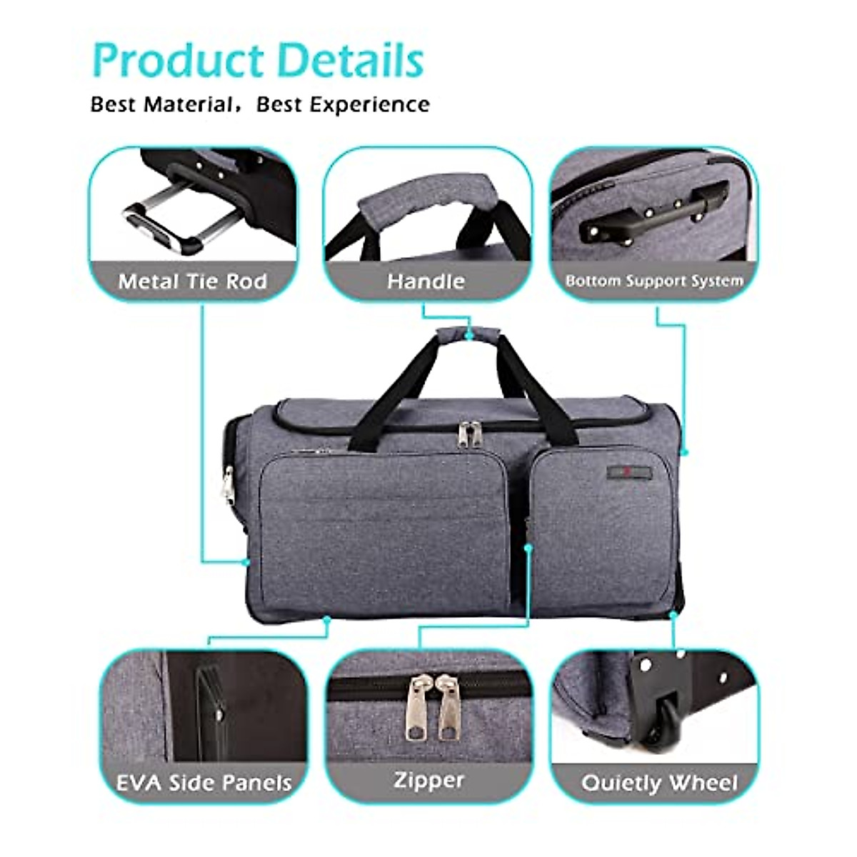 Dance Bag With Garment Rack,28Inch Collapsible Travel Bag,Rolling Garment Bag With Rackl,Rolling Duffle Bags For Hang Clothes,Garment Bag For Dance Competition, Closet Garment Rack,Dance Suitcase,Grey