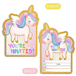 30pcs Funny Magical Unicorn Party Invitations with Envelopes for Kids Birthday Baby Shower, Unicorn Themed Party Supplies