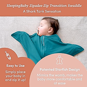 SleepingBaby Zipadee-Zip Cozy Transition Swaddle - with Zipper, Polyester, Spandex - Roomy Baby Wearable Blanket for Easy Diaper Changes - Classic Teal, X-Small (3-6 Month)