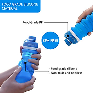 Anntrue Collapsible Water Bottle Food-Grade Silicone Portable Leak Proof Travel Water Bottle, 18oz(Sky Blue)