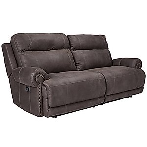 Signature Design by Ashley Austere Contemporary Faux Leather 2 Seat Manual Reclining Sofa, Gray