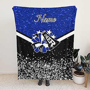 Caichenyz Personalized Cheer Cheerleader Navy Blue Blanket with Name Cheer Gifts 50x60inch Blanket for Teen Child Girls Cheerleader Gifts for Birthday Christmas