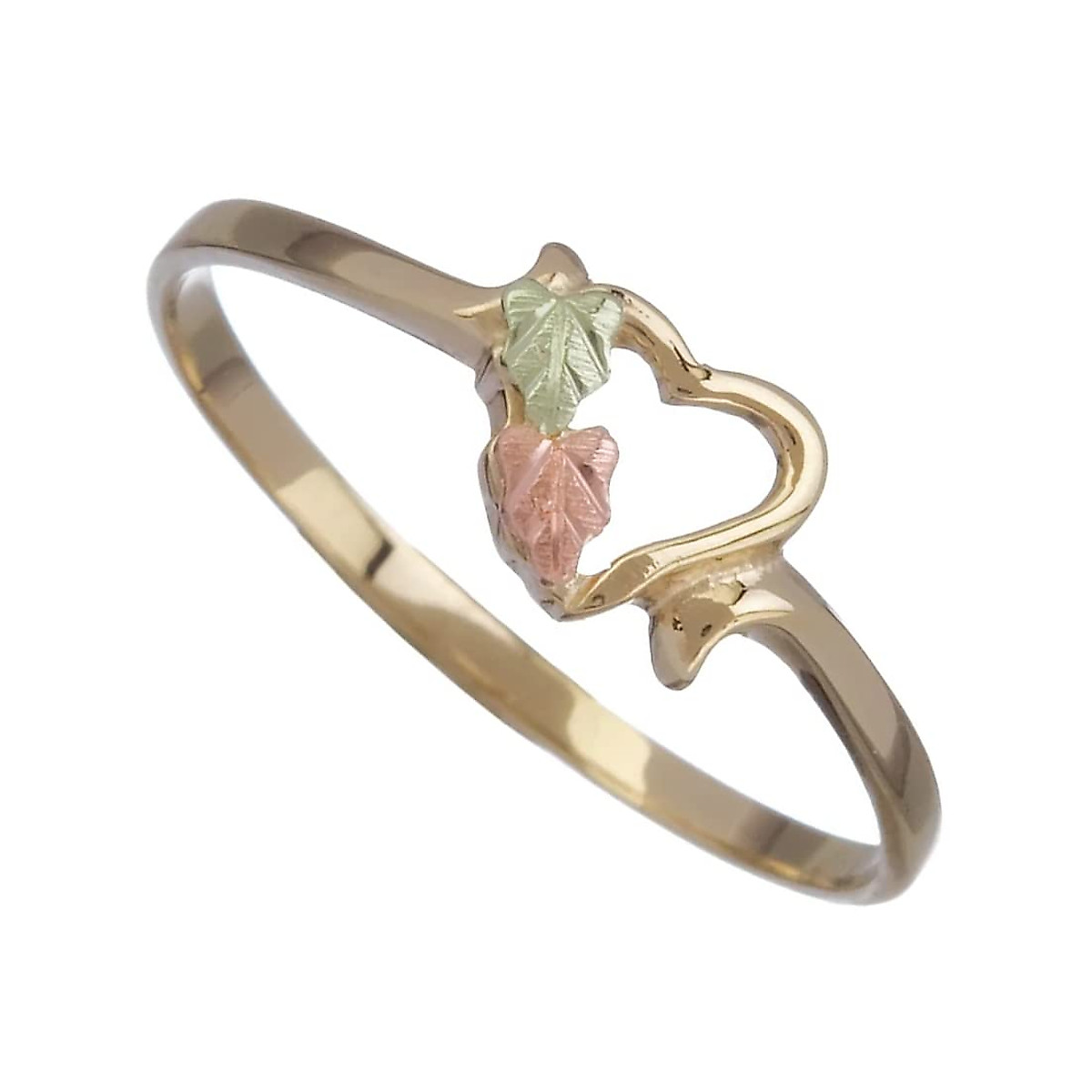 Petite Open Heart Ring, 10k Yellow Gold, 12k Pink and Green Gold in Black Hills Gold Motif, Size 7.75