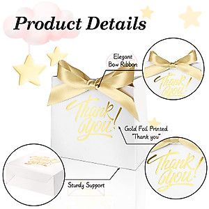 DOYIDE 60 Pack Small Thank You Gift Bags, 4.5x1.8x3.9in Party Favor Bags Boxes with Bow Ribbon, Small Paper Gift Bags with Gold Foil Printed, Mini Candy Treat Bags for Birthday Wedding Party Holiday