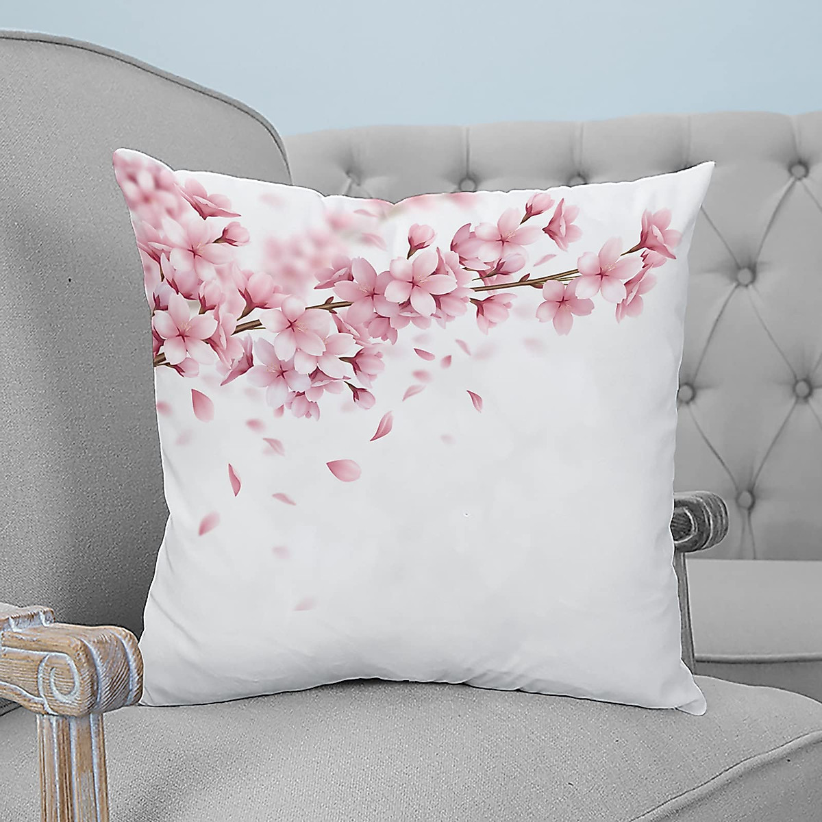 LEO BON Pillow Covers 26x26 Inch Set of 2 Pink Cherry Blossom with Branches Garden Art Print Throw Pillow Covers Square Cushion Case for Home Sofa Couch Decoration