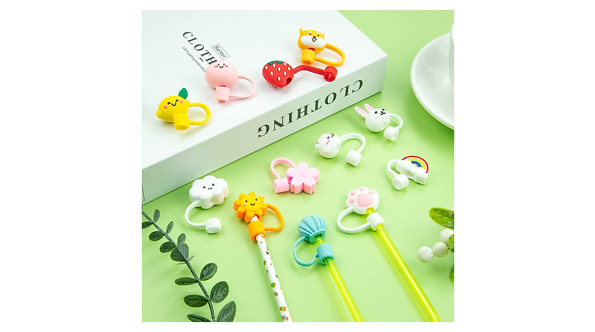Cute Reusable Silicone Straw Covers 12 Pack for 6-8mm Straws