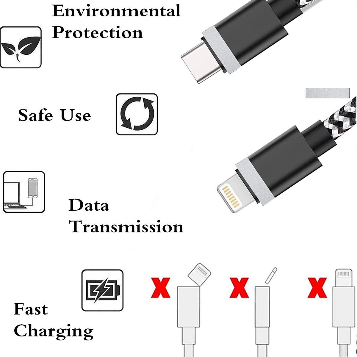 USB C to Lightning Cable iPhone 14 Charger Cable MFi Certified 5 Pack 3ft/6ft/10ft Supports Power Delivery Fast Long Card Data Sync Nylon Braided Compatible iPhone 14/13/12/11/XS/XR/X/8/iPad/iOS